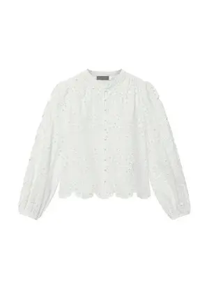 Mint Velvet Cotton Broderie Detail Blouse - Ivory