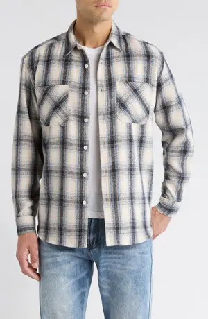 925 ORIGINALS Oversize Coastal Plaid Button-up Flannel Shirt - Blue