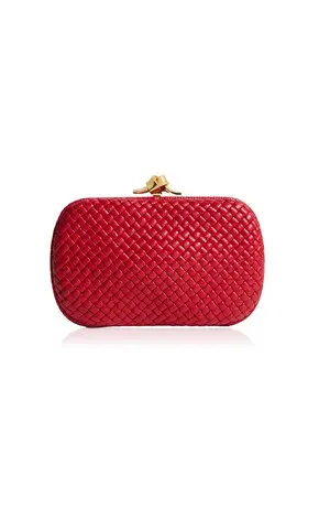 Bottega Veneta Intrecciato Leather Minaudiere Clutch With Knot Clasp - Red