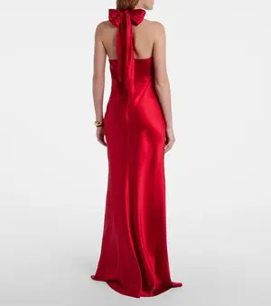Ralph Lauren Halterneck Satin Gown - Red