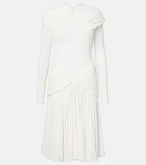 FERRAGAMO Ruched Crêpe Jersey Midi Dress - White