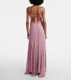 Blumarine Lace-trimmed Plissé Georgette Gown