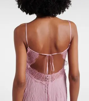 Blumarine Lace-trimmed Plissé Georgette Gown