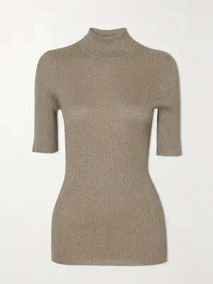 Brunello Cucinelli Metallic Ribbed Cashmere-blend Top