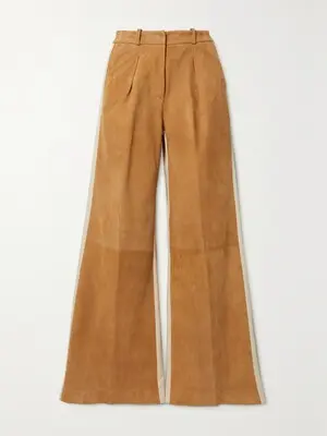 HALFBOY Twill-paneled Suede Wide-leg Pants
