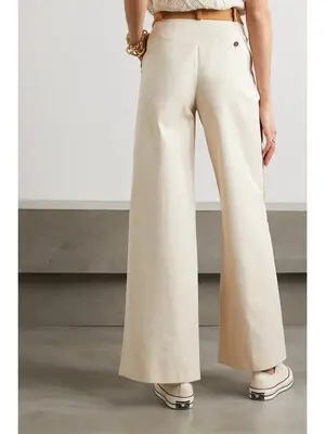 HALFBOY Twill-paneled Suede Wide-leg Pants