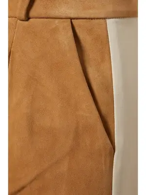 HALFBOY Twill-paneled Suede Wide-leg Pants