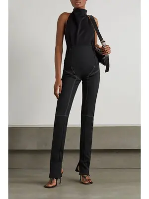 MAXIMILIAN Paneled Stretch-scuba Skinny Pants