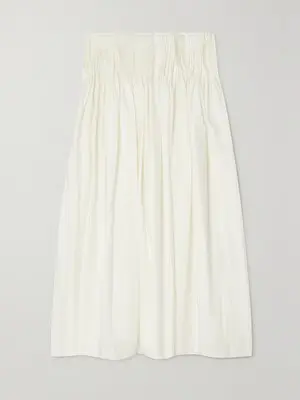 THE ROW Ruth Pleated Cotton-poplin Midi Skirt