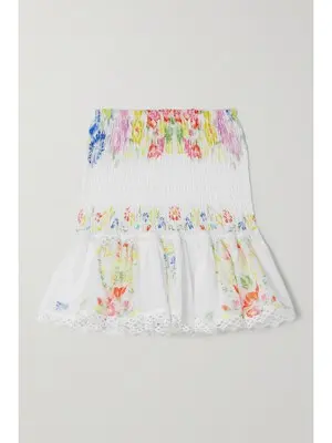 Charo Ruiz Ibiza Yane Crochet-trimmed Floral-print Mini Skirt - White