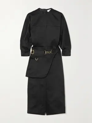 Fendi Belted Paneled Silk-satin Midi Dress