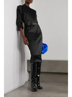 Fendi Belted Paneled Silk-satin Midi Dress