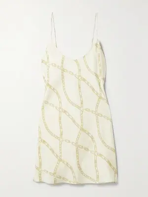 ANINE BING Lisette Printed Silk-charmeuse Mini Dress - Neutrals