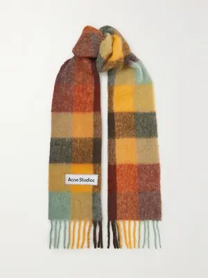 Acne Studios Fringed Checked Felt Scarf - Yellow