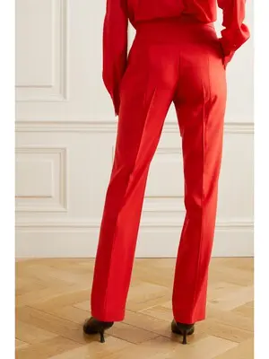 Another Tomorrow Net Sustain Pleated Merino Wool-crepe Straight-leg Pants