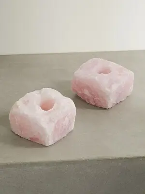 JIA JIA HOME Set Of Two Rose Quartz Candle Holders - Pink