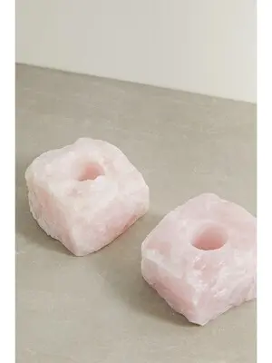 JIA JIA HOME Set Of Two Rose Quartz Candle Holders