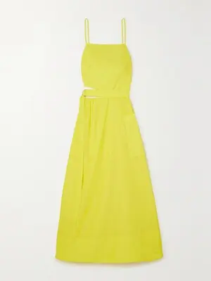 Tibi Belted Asymmetric Cutout Taffeta Midi Dress - Yellow