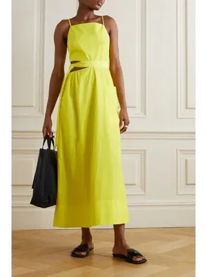 Tibi Belted Asymmetric Cutout Taffeta Midi Dress