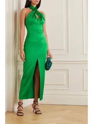 RASARIO Satin Halterneck Midi Dress