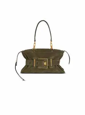 Balmain Anthem Suede Leather Bag - Green