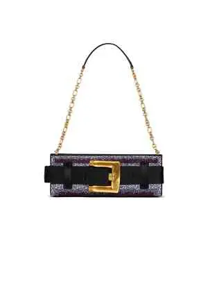 Balmain Anthem Crystal Satin Clutch - Black