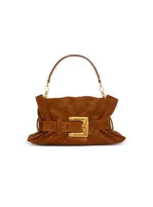 Balmain Anthem Medium Suede Bag - Brown