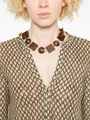 SIYU Long Sleeve Printed V-neck Kaftan Dress - Beige