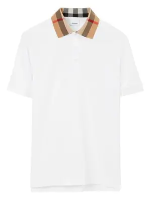 Burberry Check Collar Cotton Polo Shirt - White