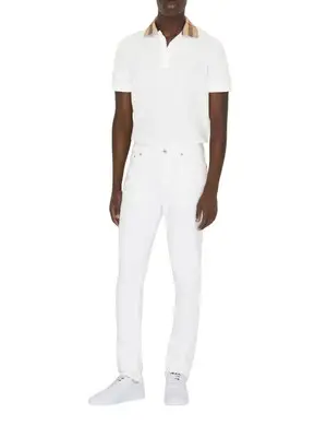 Burberry Check Collar Cotton Polo Shirt - White