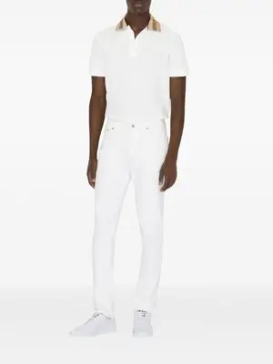 Burberry Check Collar Cotton Polo Shirt - White