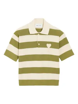 AMI Paris De Coeur Striped Polo Shirt
