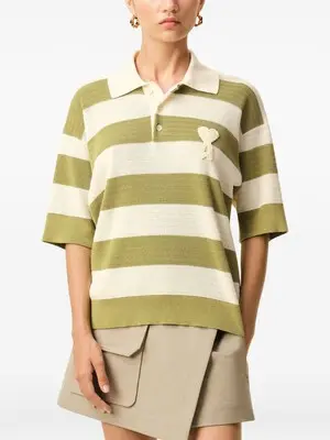 AMI Paris De Coeur Striped Polo Shirt