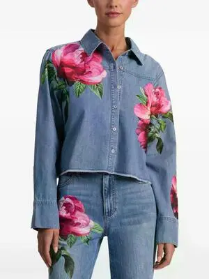 Alice + Olivia Floral Cropped Denim Shirt