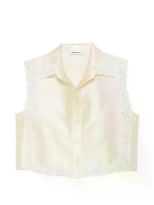 Sandro Sleeveless Cropped Lace-trimmed Shirt - Neutrals