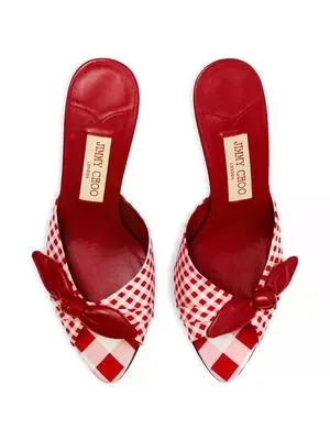 JIMMY CHOO Livi Wedge 85 Bow Gingham Sandals - Red