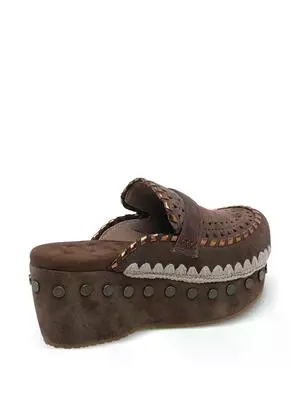 Mou Laser-cut Studded Suede Mules