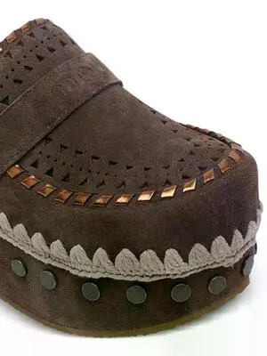 Mou Laser-cut Studded Suede Mules