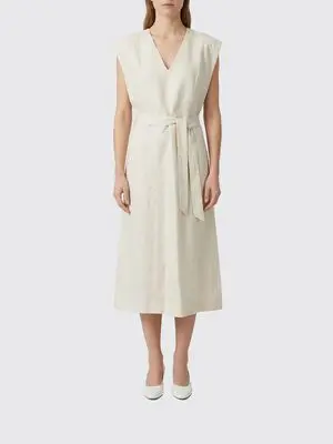 Incotex Midi Dress In Linen Blend - White