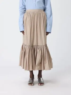 JIL SANDER Striped Cotton Midi Skirt - Beige