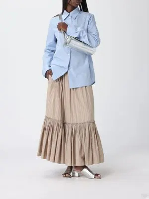 JIL SANDER Striped Cotton Midi Skirt - Beige