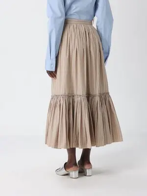 JIL SANDER Striped Cotton Midi Skirt - Beige