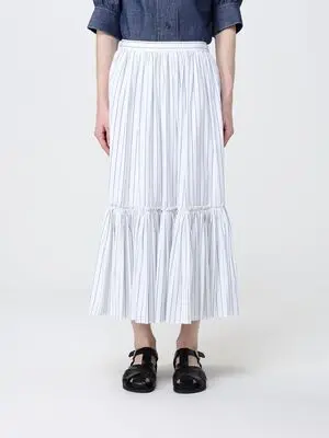 JIL SANDER Striped Cotton Midi Skirt - White