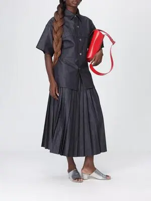 JIL SANDER Pleated Denim Midi Skirt - Grey