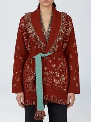 Alanui Paisley Patterned Belted Cardigan With Fringe - Red