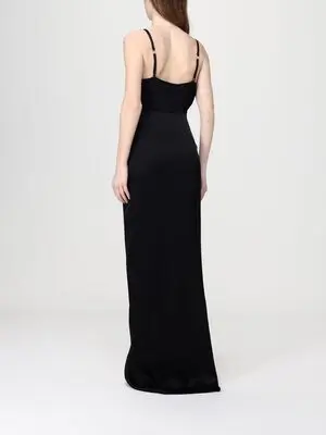 Elisabetta Franchi Long Satin Dress With Sequins And V-neck - Black