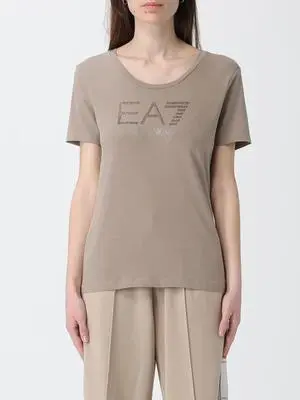 EA7 Cotton T-shirt With Rhinestone Logo - Beige