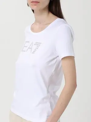 EA7 Cotton T-shirt With Rhinestone Logo - White
