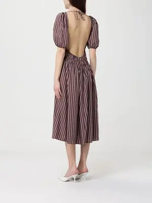 Pinko Striped Cotton Midi Dress With Puff Sleeves
