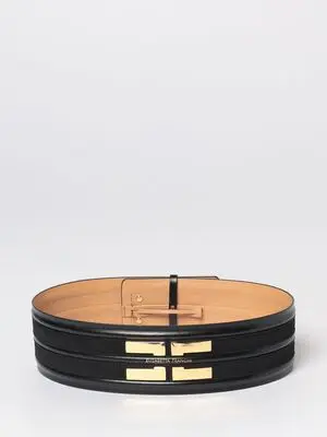 Elisabetta Franchi Wide Belt With Gold Tone Logo Detail - Black